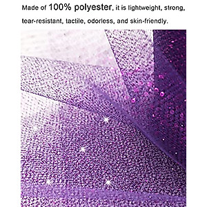 Glitter Tulle Fabric Rolls, 6 Inch 50 Yards (150ft) Sparkling Spool Ribbon Sequin Netting for Tutu Skirt Gift Wrapping Wedding Party Decoration (Purple)