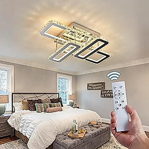 ZGLAOJT Large Crystal Ceiling Light Chrome Modern LED Ceiling Light Fixture with Remote Control Dimmable Ceiling Lighting Flush Mount Chandelier Farmhouse for Kitchen Bedroom Dinning LivingRoom