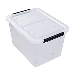 Rinboat 4-Pack Large Plastic Storage Box with Wheels, Clear Storage Latch Bins, 30 L