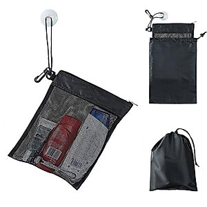VUFVOID Shower Bag Tote, Mesh Shower Bag ，Portable Organizer, Compact and Lightweight With Suction Cup, Cord for Hanging, Zipper and Drawstring Pouch(12”L x 9”W, 14”L x 10”W)