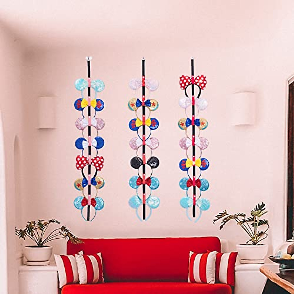 Gocasmus 3Pcs Mouse Ears Headband Holder Hanging Headband Organizer Bow Headpiece Hair Accessories Vertical Headband Holder Wall Display Decor