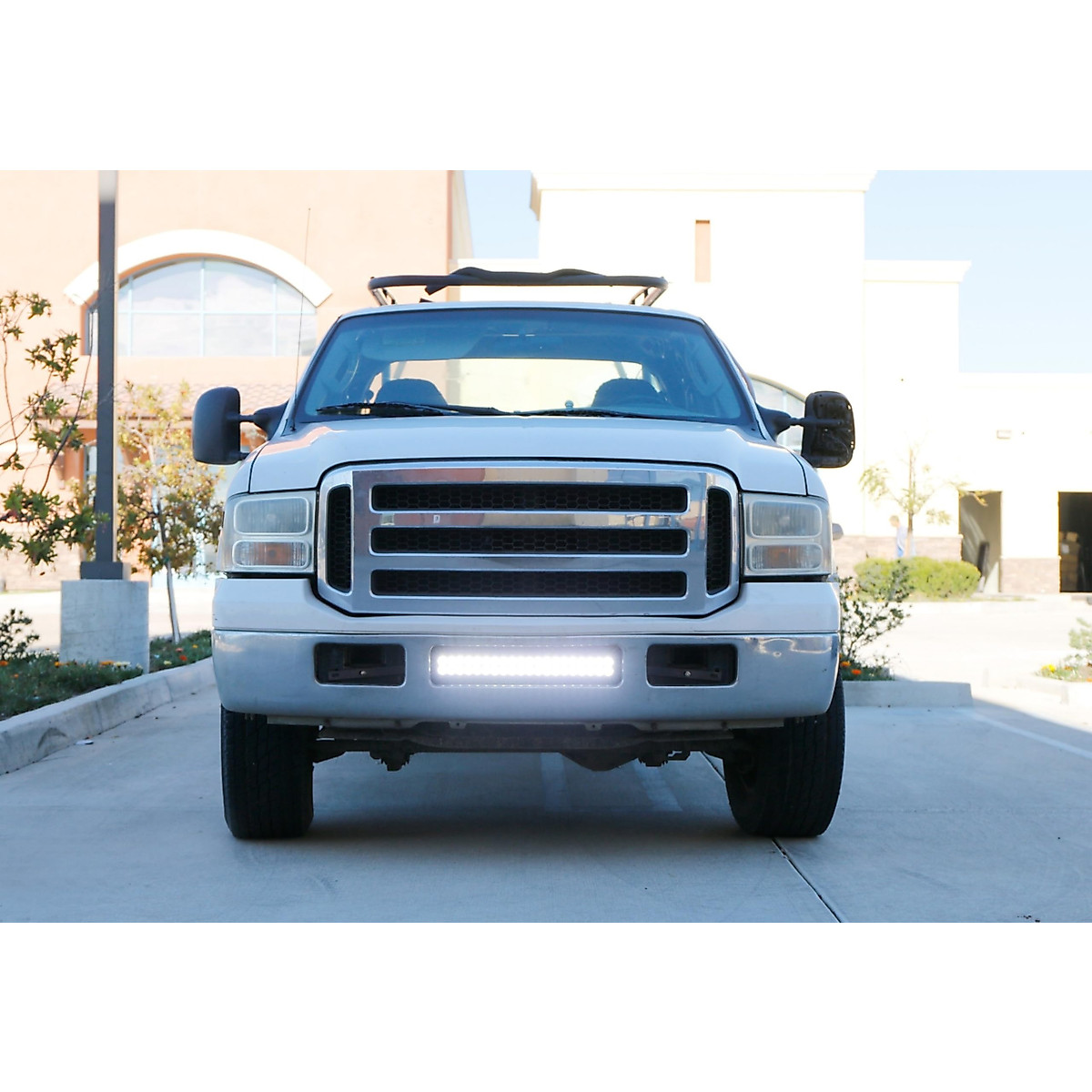 iJDMTOY Lower Grille 20-Inch LED Light Bar Compatible with 1999-2007 Ford F250 F350 Super Duty, Includes (1) 120W High Power LED Lightbar, Lower Bumper Opening Mount Brackets & On/Off Switch Wiring