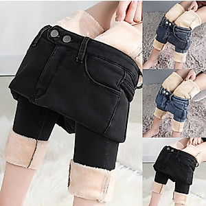 Lined Leggings for Women Winter Warm Elastic Thermal Legging Pants Sherpa Fleece Lined Thick Tights Denim Pant