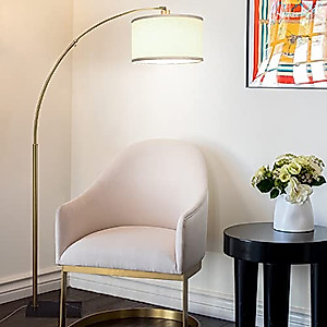 Brightech Logan Arc Floor Lamp, Bright Standing Lamp for Living Rooms, Offices & Bedrooms, Modern Living Room Décor, Tall Hanging Floor Lamp for Reading and More – Gold/Brass