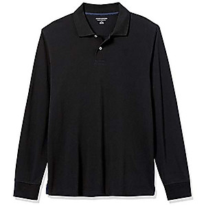 Amazon Essentials Men's Regular-Fit Long-Sleeve Pique Polo, Black, Large