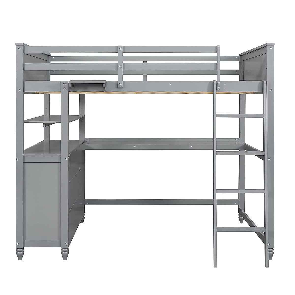 Bellemave Full Size Loft Bed with Desk & Storage Drawers Wood Loft Bed Frame with Ladder for Kids Adults Boys Girls Teens, Gray