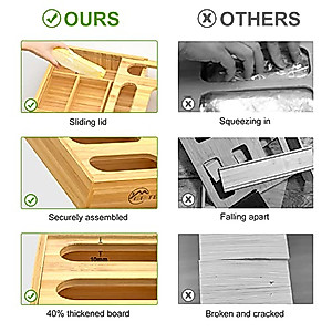 MeetGreat Bag Storage Organizer for Kitchen Drawer, Bamboo Ziplock Bag Dispenser, Storage Bag Holders, Compatible with Gallon, Quart, Sandwich and Snack Variety Size Bag (1 Box 4 Slots)