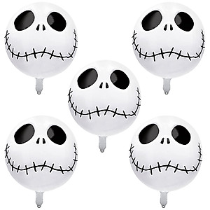 10Pcs Halloween Balloons Decorations Happy Halloween Party Foil Mylar Balloons Halloween Skull Balloons Black White Strip Balloons for Halloween Birthday Baby Shower Wedding Party Decor Supplies