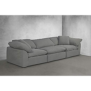 Sunset Trading Cloud Puff 3 Piece Performance Gray Grey 1` Slipcovered Modular Sectional Sofa, 132" Deep-Seating Down-Filled Couch