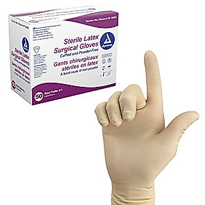 Dynarex Sterile Disposable Latex Surgical Gloves, Powder-Free and Sterile, Packaged in Pairs, Professional Medical and Healthcare Use, Veterinary Clinic, Bisque, Size 6.5, 1 Box of 50 Pairs of Gloves