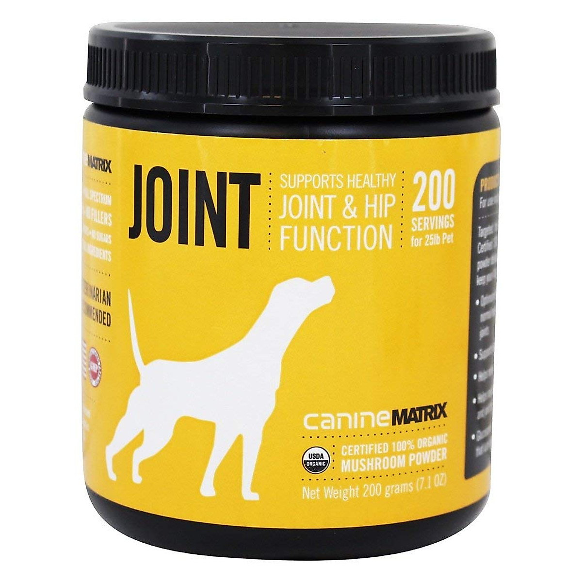 Mushroom Matrix Canine Organic Mushroom Powder Joint and Hip Function Supplement for Dogs & Cats, USA Grown, Joint Health and Hip Function, 200 Grams (Packaging May Vary)