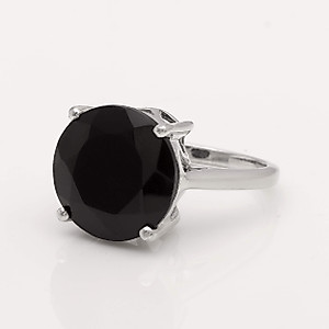 10 MM Round Cut Four Prong Set Black Onyx Gemstone 925 Sterling silver Unisex Ring (5.5)