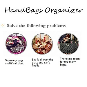 HAN SHENG 2 Pcs 6 Pockets Hanging Purse Handbag Organizer Clear Hanging Shelf Bag Collection Storage Holder Purse Bag Wardrobe Closet Space Saving Organizers (Pink)