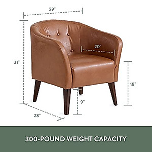 Edenbrook Collins Button Tufted Barrel Wood Legs – Upholstered Tub Chair for Living Room, Camel Faux Leather