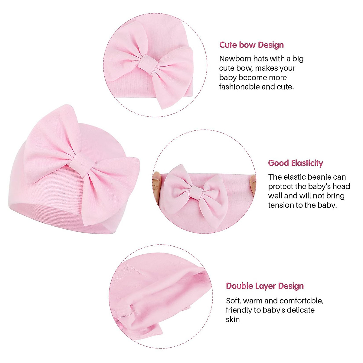 Century Star Newborn Girls Hats Baby Hat and Mitten Set Big Bow Knit Infant Headbands Winter Baby Hat for Girls A White & Pink & Grey & Black 0-3 Months