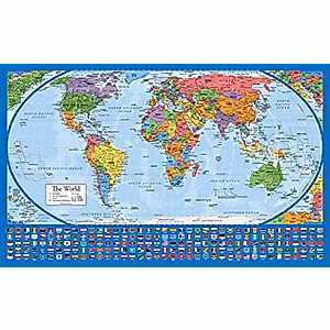 Equal Earth World Map Poster - map design shows continents at true relative size. (LAMINATED, 18” x 29”)