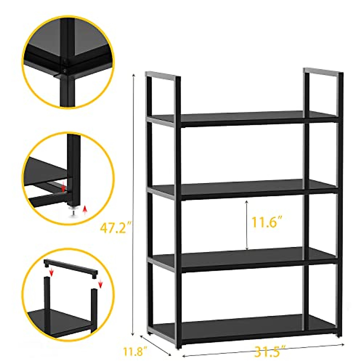 4-Tier Acrylic Shelving Unit/Storage Utility Rack/Metal Shelves/Organization Multipurpose Shelf/Fit to Warehouse Basement/Kitchen/Living Room,31.5" W x 11.8" D x 47.2" H