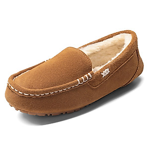 DREAM PAIRS Women's Fuzzy House Slippers Cozy Faux Fur Micro Suede Moccasins Slip on Loafer Shoes for Indoor and Outdoor,Size 6.5-7,Chesnut,AUZY-01