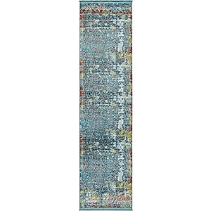 Unique Loom Baracoa Collection Bright Tones Vintage Traditional Runner Rug, 2' 7" x 10' 0", Teal/Ivory