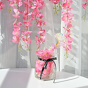 Mandy's 12pack Hot Pink Flowers Flowers Artificial Silk Wisteria Vine Ratta Hanging Fake Plants 43” for Home Party Wedding Decorations
