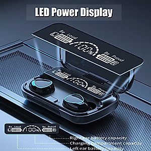 WERDEDE Wireless Earbuds Bluetooth 180 Hours Playtime Built-in Microphone LED Digital Shows Charging Bluetooth Headphones，IPX7 Waterproof Touch Control Stereo Cordless Earphones for iPhone/Android