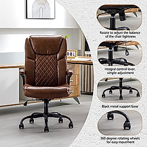 DYHOME High Back Executive Brown Leather Office Chair Ergonomic Lumbar Support, Big and Tall Comfortable Home Office Computer Desk Chair Metal Base Modern Managerial Chair