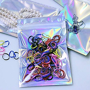 AMBESTAR 50 Pcs Resealable Smell Proof Bags, Small Holographic Color Resealable Foil Ziplock Pouch for Storage Food, Candy, Chocolate, Coffee Beans, Camping Spices and More, Small (4 x 6 Inches)