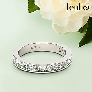 Jeuia 1.71 Carat Custom Engraved Wedding Band Personalized Eternity Band Ring Cubic Zirconia Chanel Set Sterling Silver Engagement Rings for Women Men (6)
