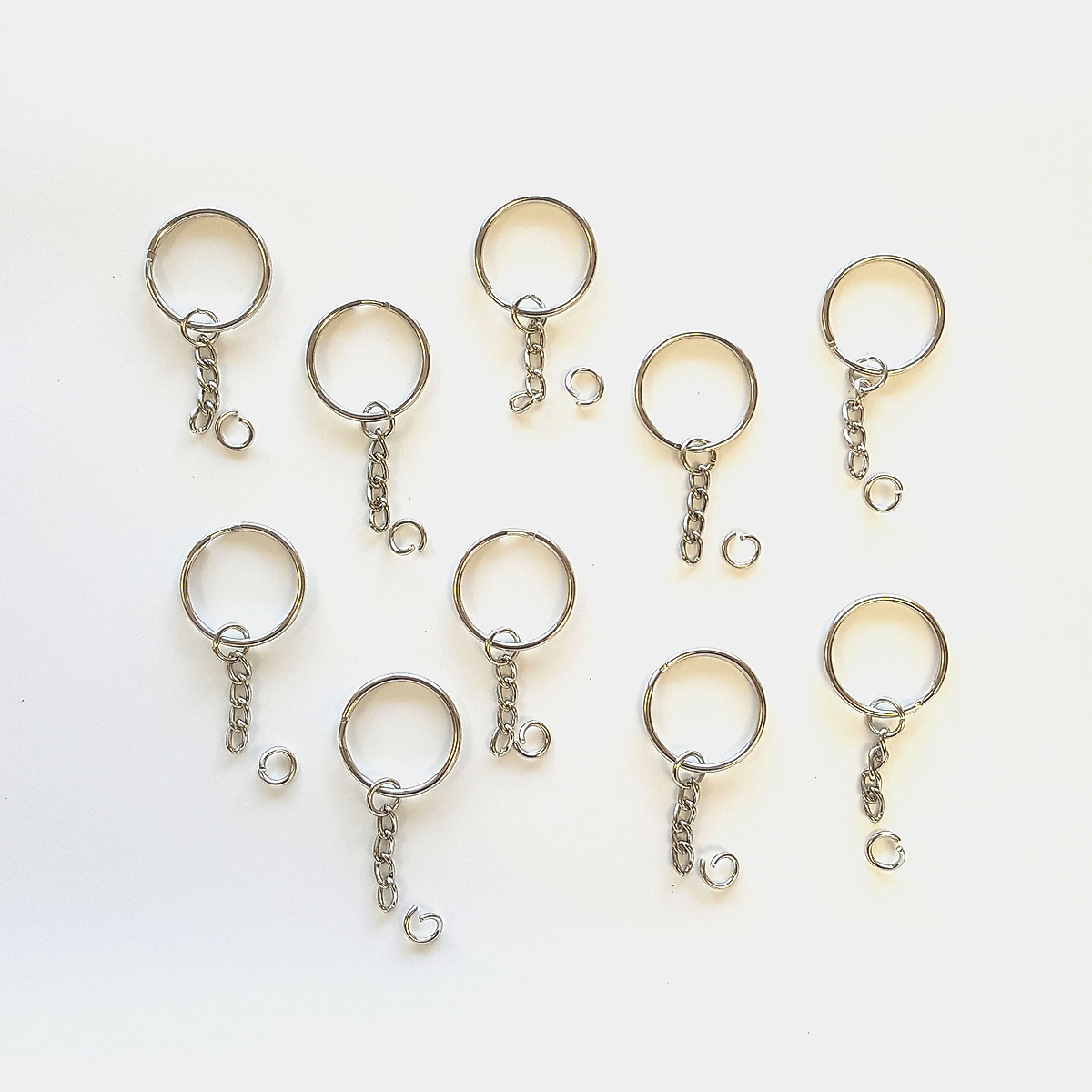 25 Key Ring with Chain 1" with Key Rings Holders (Split Ring) in Silver