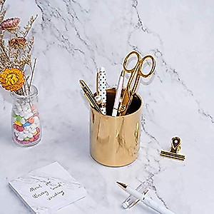 Multibey Gold Copper Scissors Pen Pencil Holder Set Fabric Craft Scissors Small Vase Yellow Gold Office Supplies Desk Accessories Organizer