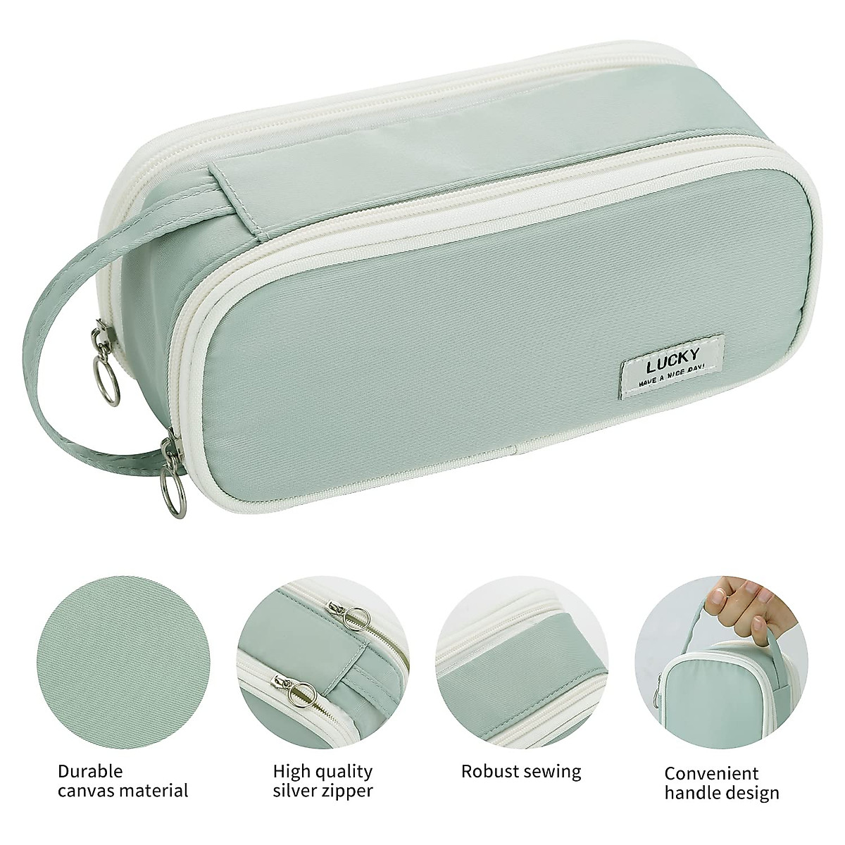 Dugio Big Pencil Case for Girls Teens Kids Zipper Pencil Pouch with Handle Organizer Pencil Bag Aesthetic Pencil Pen Case for School Green