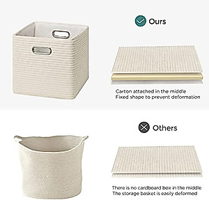 UBBCARE Set of 3 Woven Storage Baskets for Organizing, 11 in x 11 in x 11 in Cotton Rope Baskets for Shelves, Decorative Cube Storage Bins with Metal Handles for Living Room, Beige