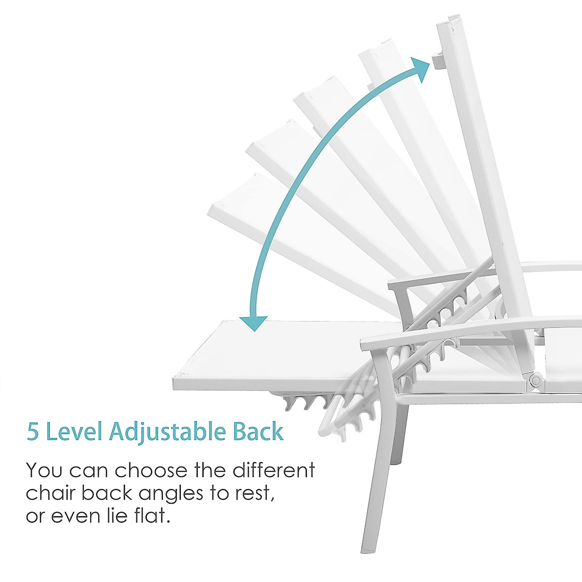 NUU GARDEN Patio Chaise Lounge Outdoor All-Flat 5 Positions Chaise Lounge Chairs All Weather Textile Fabric for Outside, Patio, Garden, Poolside, Beach, White