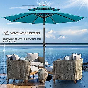 FLAME&SHADE 9 ft Double Top Outdoor Market Patio Table Umbrella with Tilt, Aqua Blue