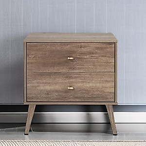 Prepac Milo Mid-Century Modern 2 Drawer Nightstand, Bedside Table, Contemporary Bedroom Furniture, 16"D x 25"W x 25"H, Drifted Gray