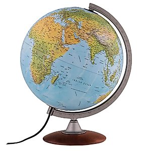Waypoint Geographic Tactile Relief Globe, 12" Illuminated Blue Ocean-Style World Globe with Raised Relief, Up-to-Date Reference Globe, Decorative Globe for Home and Office Decor