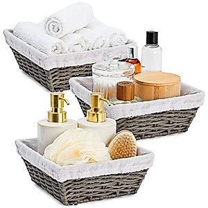 3-Pack Square Wicker Storage Baskets with Liners with Cloth Lining, Small Woven Bins for Organizing Kitchen, Pantry Shelves, Bathroom, Laundry Room, Closet (9x4 in)