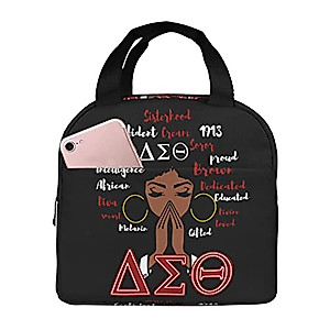 Delta-Sigma Lunch Bag Sorority Paraphernalia Gifts Reusable Lunch Box for Women Men Travel Work Hiking Black One Size