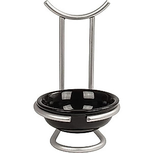 Spectrum Diversified Euro Standing Spoon Rest with Ceramic Dish Upright Utensil Holder for Stovetop & Kitchen Counter Organization, Modern Vertical Design, 1, Satin Nickel/Black