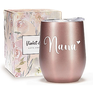 VIOLET & GALE Nana Gifts for Grandma - 12oz Wine Glass Tumbler Cup - Lovely Grandma Gift for Best Nana Ever, Beautiful Insulated Coffee Mug