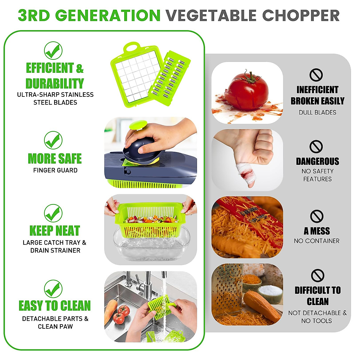 Vegetable Chopper, Pavsrmy Multifunctional 12-IN-1 Kitchen Veggie Chopper Food Chopper with 8 Blades, Pro Onion Chopper Vegetable Cutter Slicer Dicer with Container for Patato, Salad, Tomato, Carrot