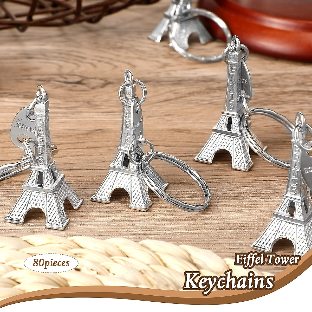 Fumete 80 Pieces Eiffel Tower Keyring Retro French Souvenirs Keychain for Christmas Gifts (Silver)