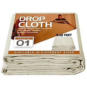 Utopia Drop Cloth for Painting (9x12 ft, 1 Pack) Washable and Reusable Canvas Fabric for Furniture & Floor Protection Highly Absorbent Paint Cover - Duck Dropcloth for Outdoor and Indoor Use