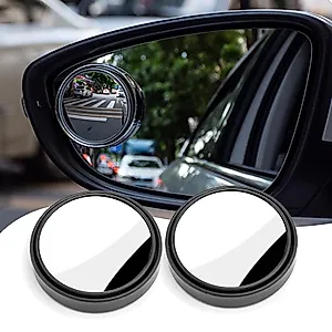 Yumfugu 2 PCS Car Reversing Auxiliary Blind Spot Mirror, 360° Rotating Push-type Hgh-definition Crystal Glass Rear View Small Round Mirror, Expand Vision Frameless Accessory, for Most Models (Black)