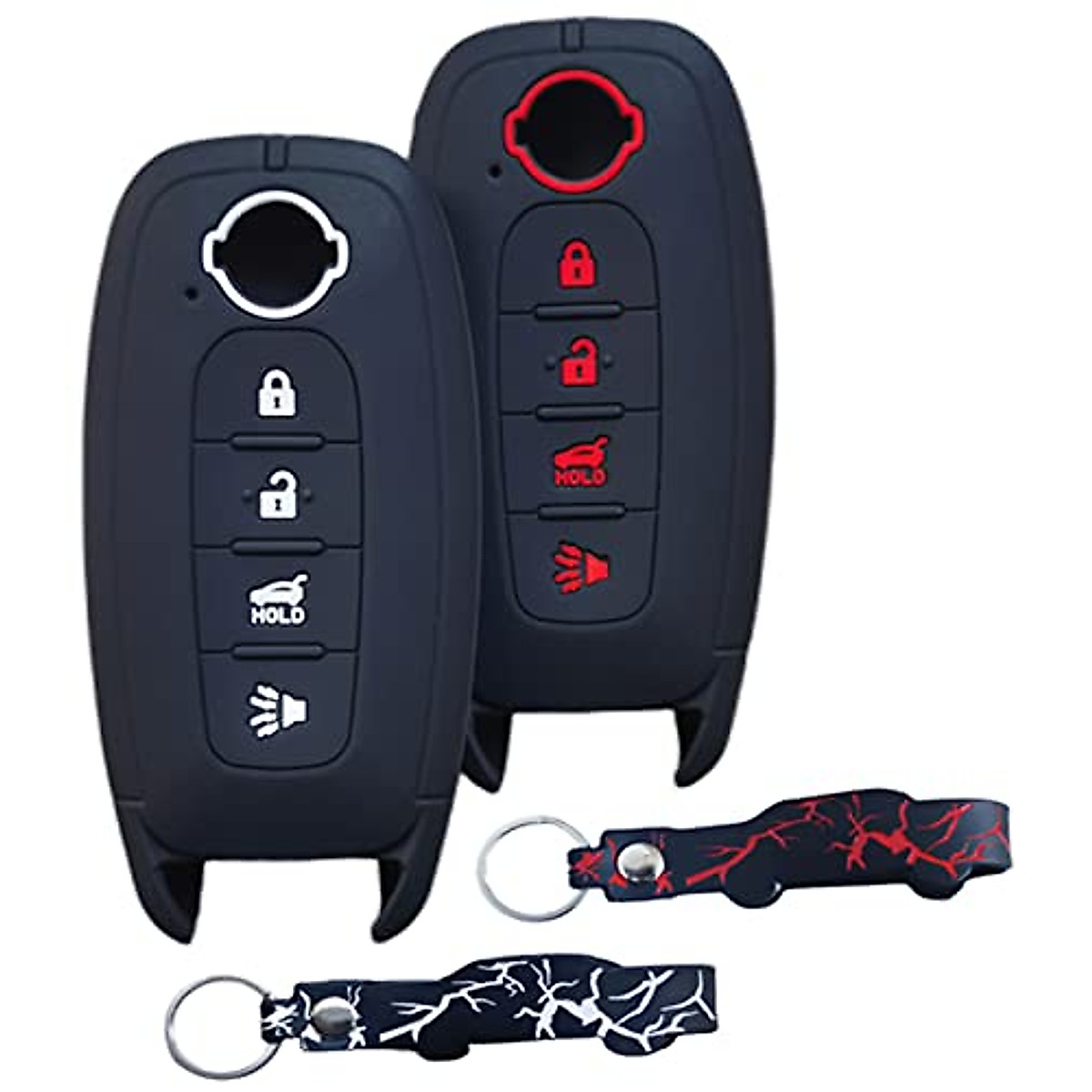 RUNZUIE 2Pcs Silicone Remote Smart Key Fob Compatible with 2024 2023 Nissan Rogue Pathfinder Key Fob Cover 4 Button (Black/Black with Red)