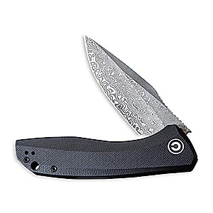 CIVIVI Knives Flipper Folding Knife Baklash with 3.5" Damascus Drop Point Blade and Black G10 Handles for EDC, Outdoor and DIY Activities C801DS