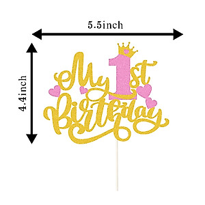Pink Gold Glitter My 1st Birthday Cake Topper,Happy 1st Birthday Party Decorations Supplies for Girl,One Year Old Cake Decor,Baby Shower Party Decorations