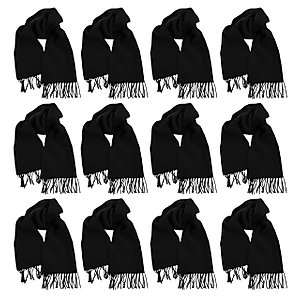 12 Pack Fleece Winter Scarves, Warm Winter Scarf Multi-color Bulk Wholesale, Unisex Men Women (Black)