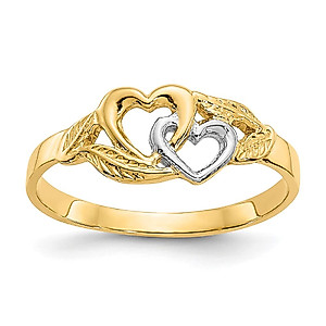 IceCarats 14K Yellow Gold White 2 Heart Love Ring size 6