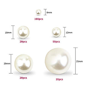 Owevvin 200 Pieces Ivory Pearl Beads No Holes Plastic Pearl for Vase Filler, Jewelry Making, Table Scatter, Crafts, Wedding Birthday Party Decoration (8mm, 12mm, 16mm, 20mm, 25mm)